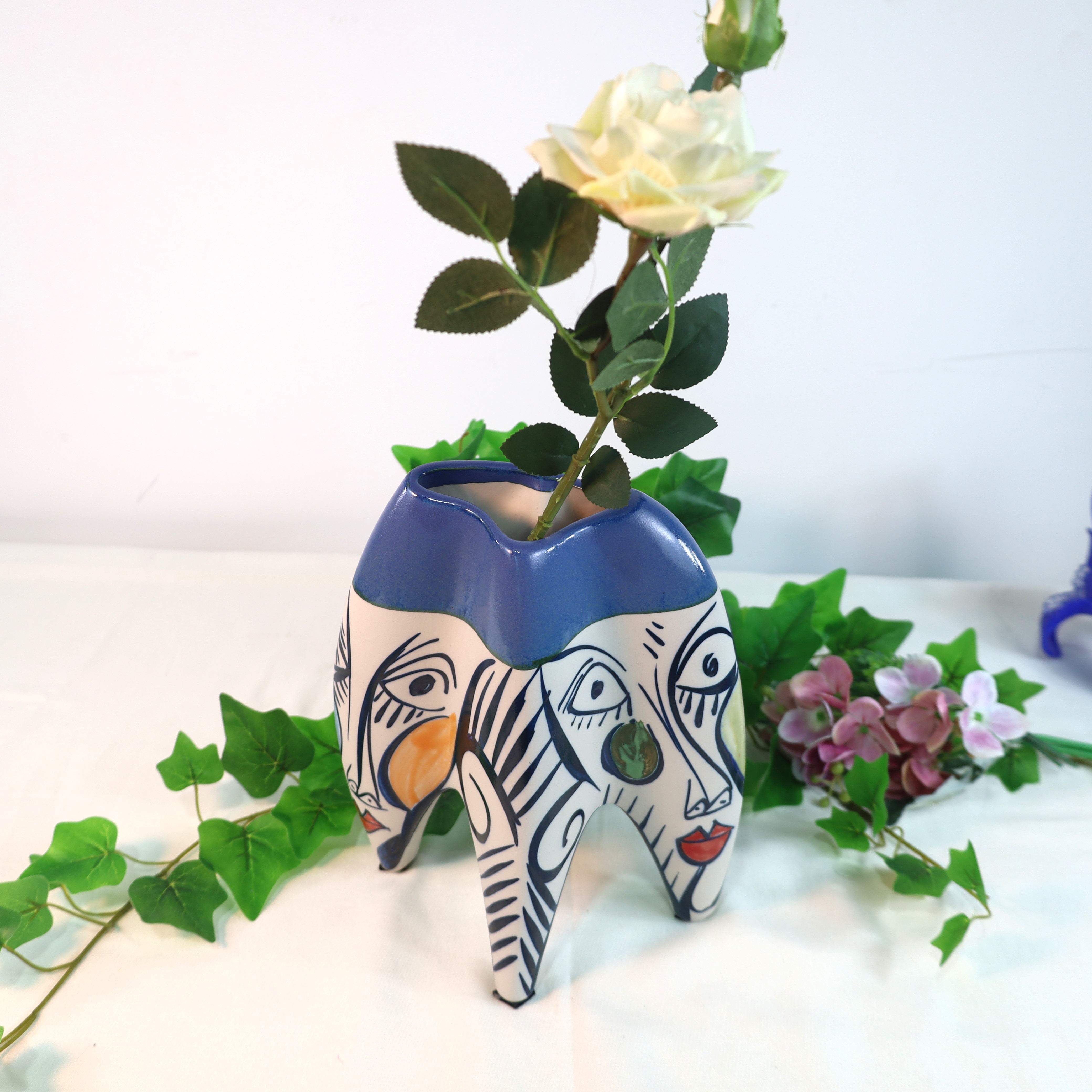 The Three Graces – Hand-Painted Ceramic Face Vase | SUSARTS UAE – Susarts